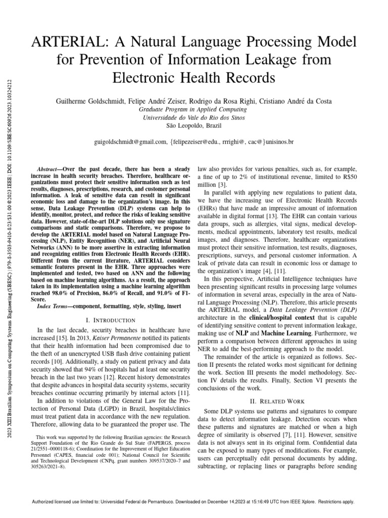 ARTERIAL a Natural Language Processing Model for Prevention of ... ARTERIAL a Natural Language Processing Model for Prevention of ...