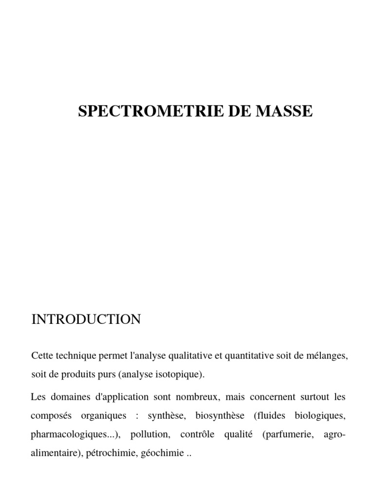 Introduction à la Spectrométrie de Masse | PDF | Spectrométrie de masse ...