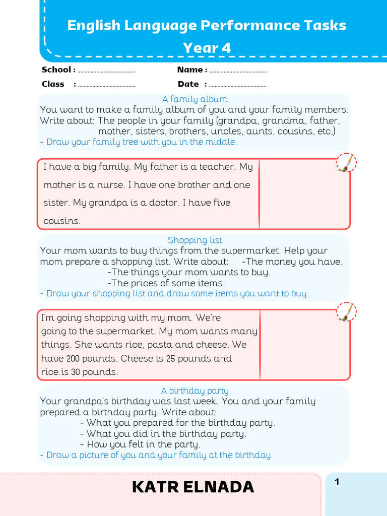 Year 4 English Performance Tasks | PDF | Flour