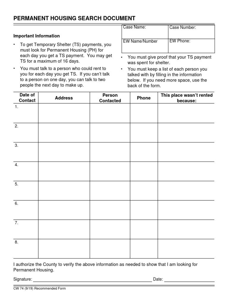Permanent Housing Search Log Form | PDF | Social Science