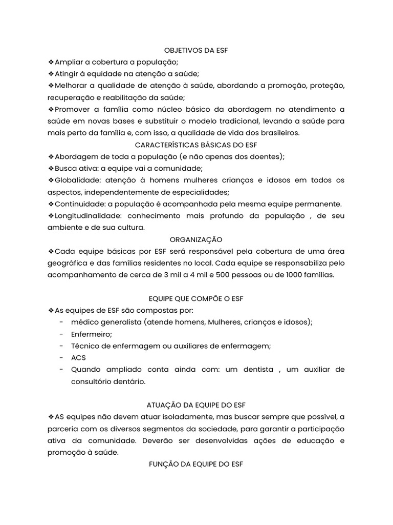 Objetivos e Estrutura da ESF | PDF | Enfermagem | Família