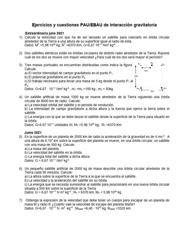 Ejercicios PAU/EBAU: Interacción Gravitatoria | PDF | Gravedad | Tierra