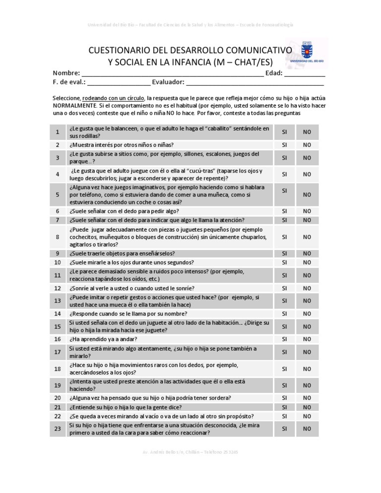 M Chat | PDF | Adultos | Sicología