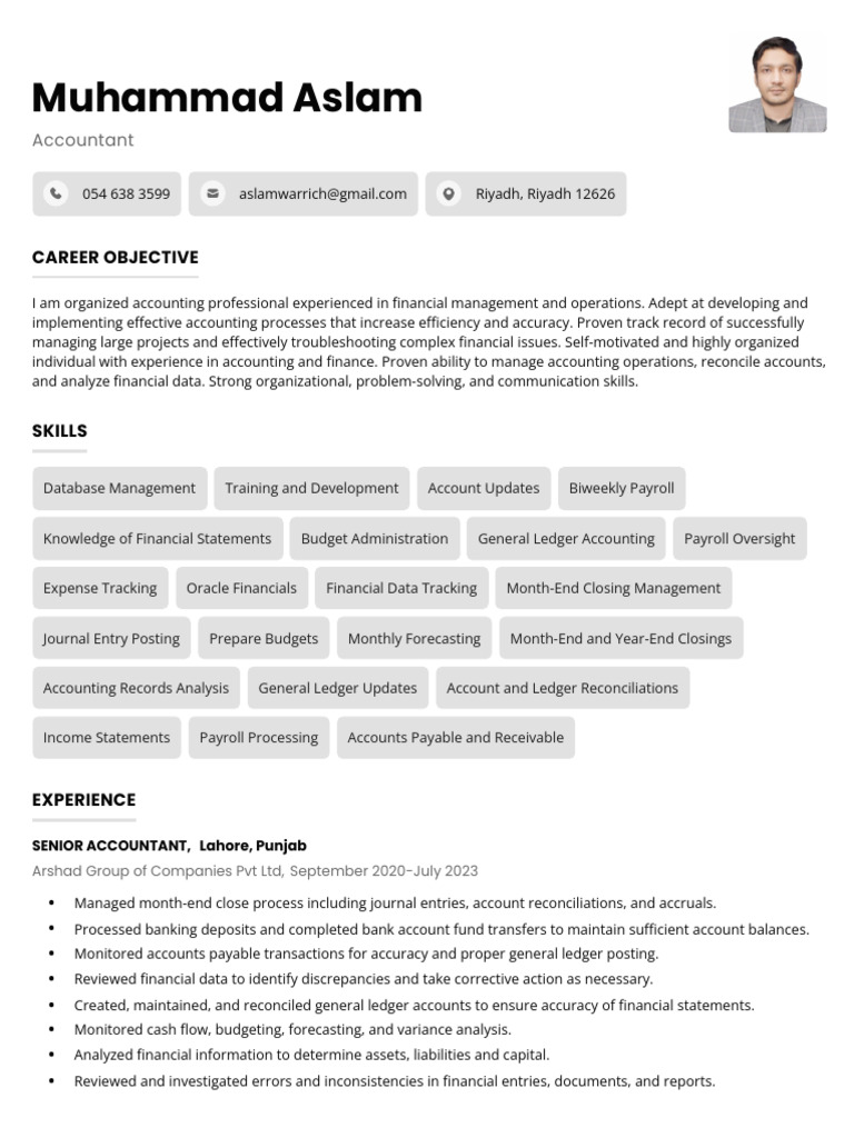 Muhammad Aslam Resume | PDF | Accounting | Cash