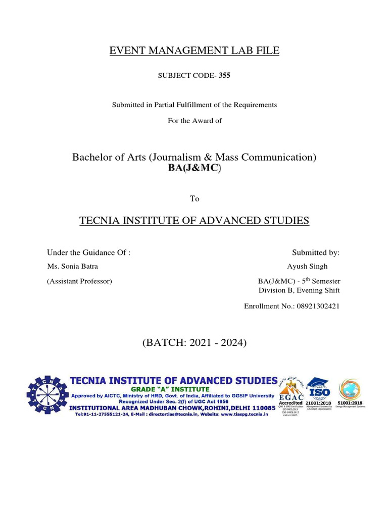 Ayush Event Management Lab File | PDF | Adobe Photoshop | Entertainment