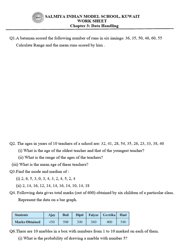 CH 3 Data Handling Work Sheet | PDF
