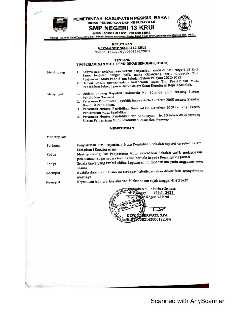 SK Tim Penjamin Mutu 2023 | PDF