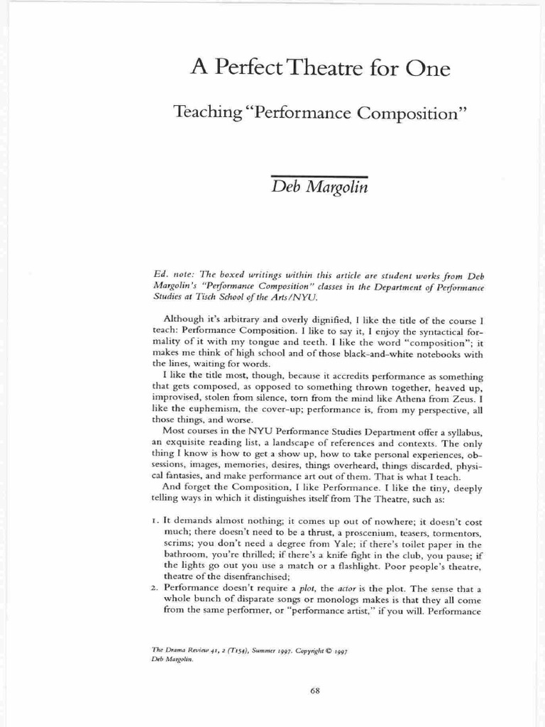 MARGOLIN, Deb. A Perfect Theatre For One | PDF