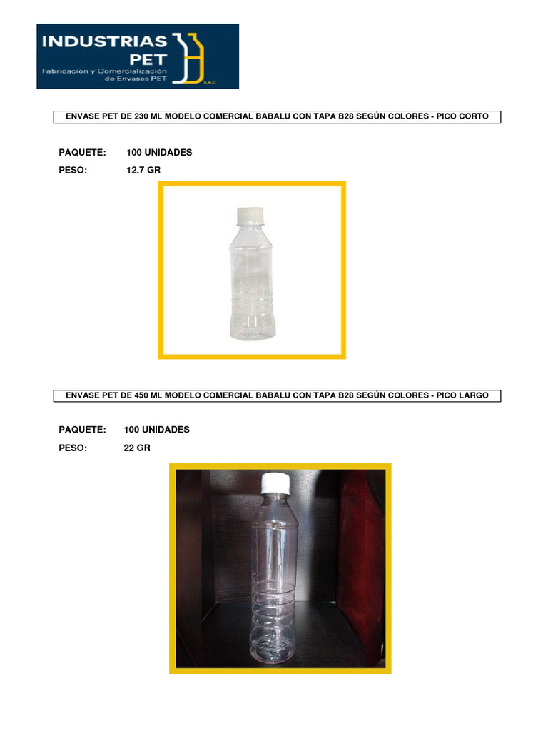 Catalogo de Envases - Industrias Pet Sac | PDF