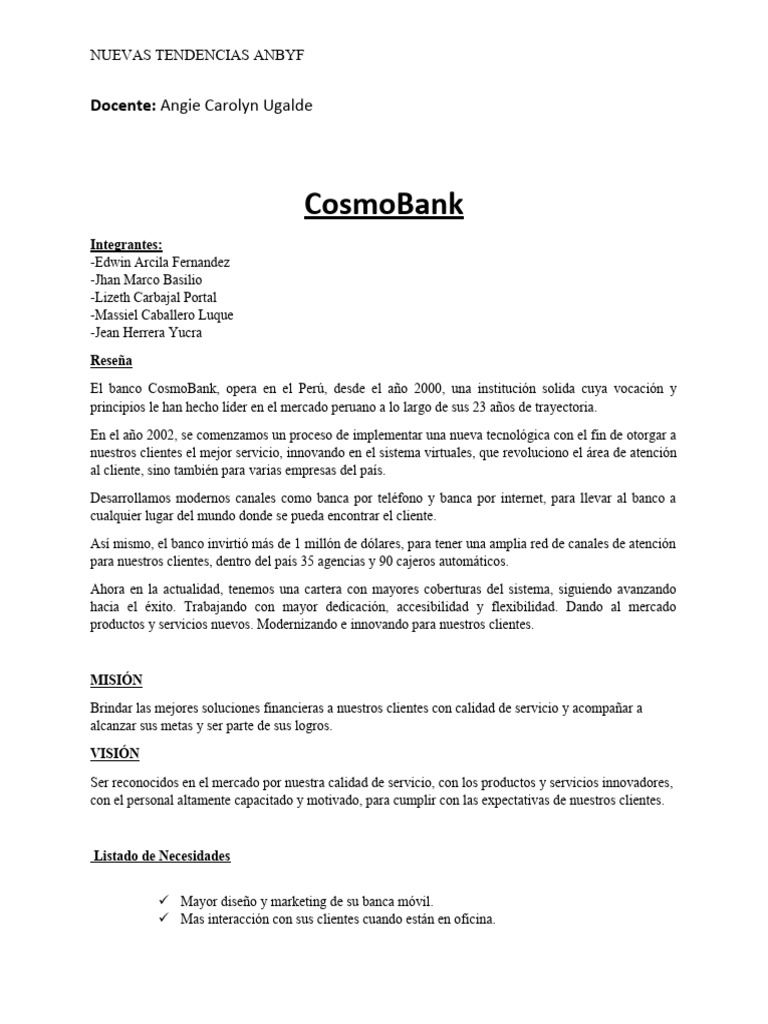 Nuevas Tendencias Cosmo Bank | PDF | Bancos | Tarjeta de crédito