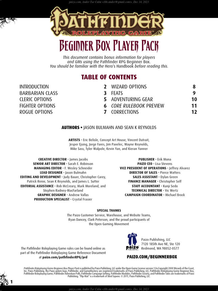 Pathfinder 2e Beginners Box Player's Pack | Download Free PDF | Role ... Pathfinder 2e Beginners Box Player's Pack | Download Free PDF | Role ...
