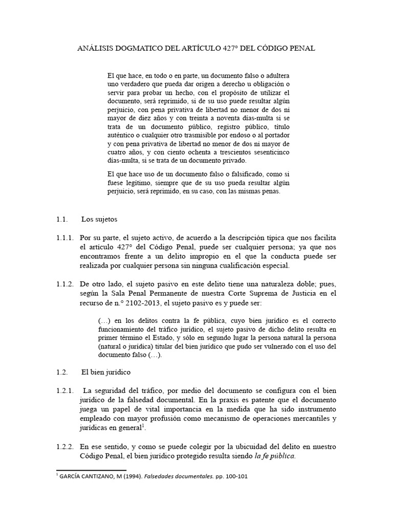 GARCÍA CANTIZANO, M (1994) - Falsedades Documentales. Pp. 100-101 | PDF | Derecho penal | Castigos