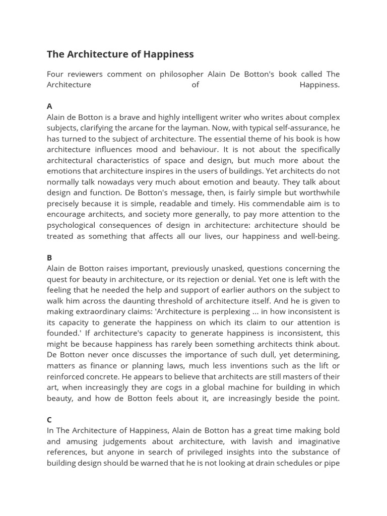 The Architecture of Happiness | PDF | Happiness | Cognitive Science