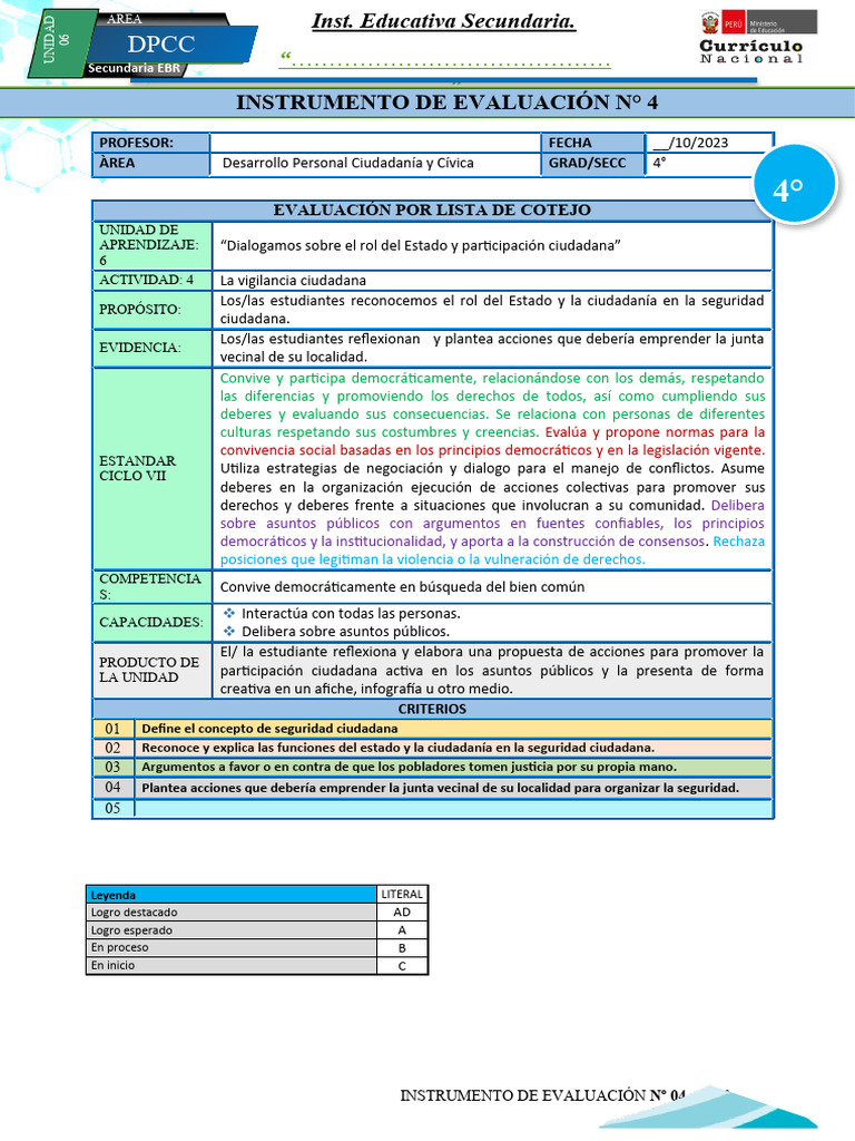 4º DPCC - LC Act.4 Uni 6 - Sem 04 | PDF