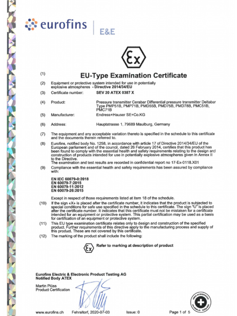 Sev 20 Atex 0387 X - Pressure | PDF