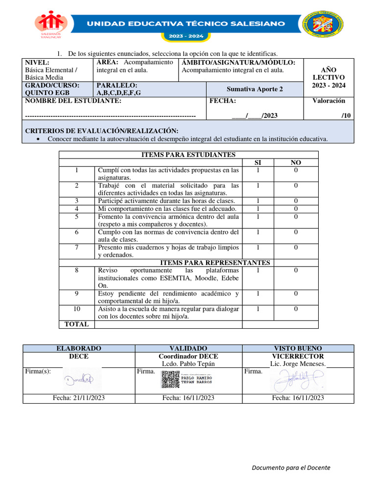 Evaluacion Sumativa Segundo Aporte Quinto Pdf Evaluación Salón De 2959