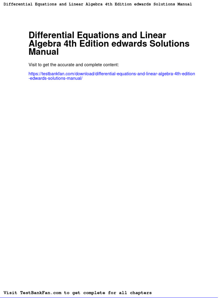 Differential Equations and Linear Algebra 4th Edition Edwards Solutions Manual | PDF | License ...