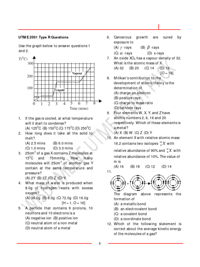 Jamb Chemistry Past Questions | PDF | Chemical Reactions | Chemical Bond