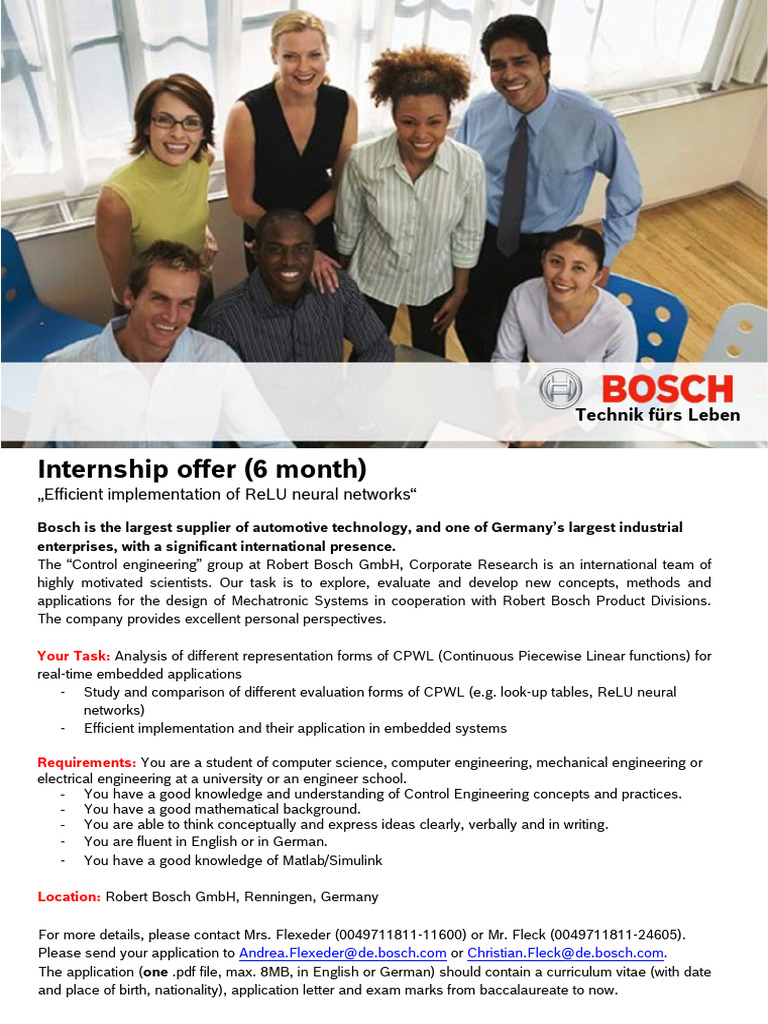 Bosch Internship Offer: Embedded Systems | PDF