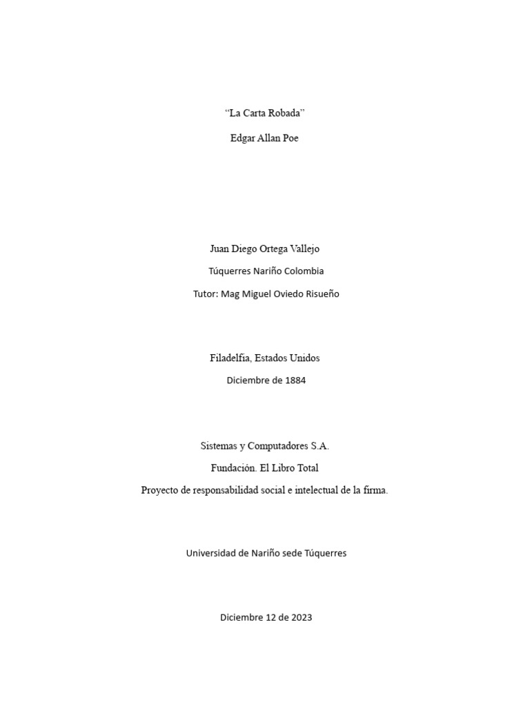 La Carta Robada Edgar Allan Poe Pdf Edgar Allan Poe C Auguste Dupin