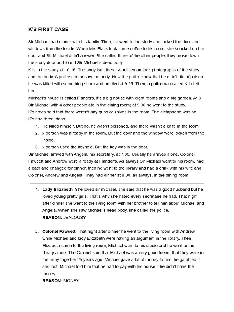 K'S First Case Resumen Completo | PDF