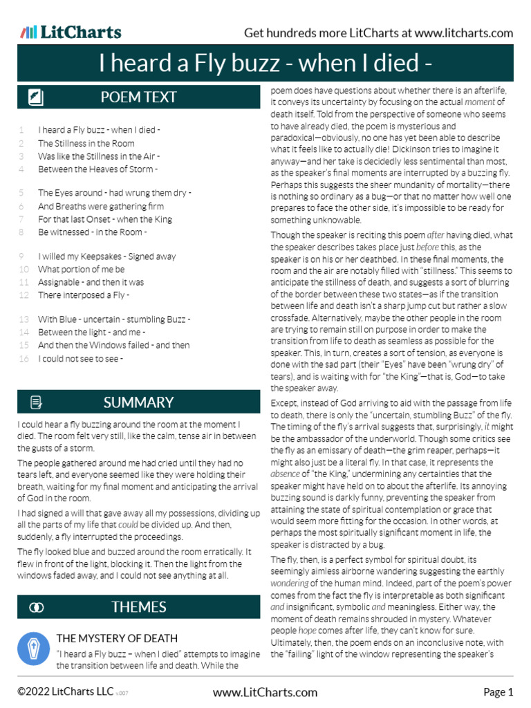 LitCharts I Heard A Fly Buzz When I Died | PDF | Poetry | Death