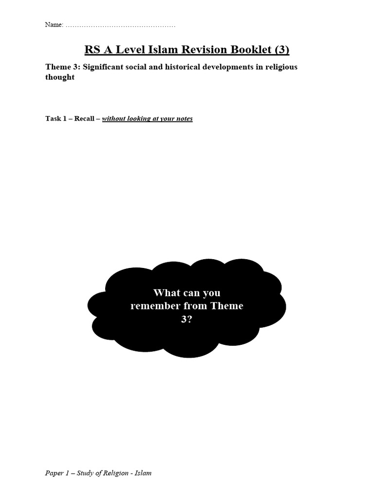 RS A Level Islam Revision Booklet Theme 3 | PDF | Religious Studies ...