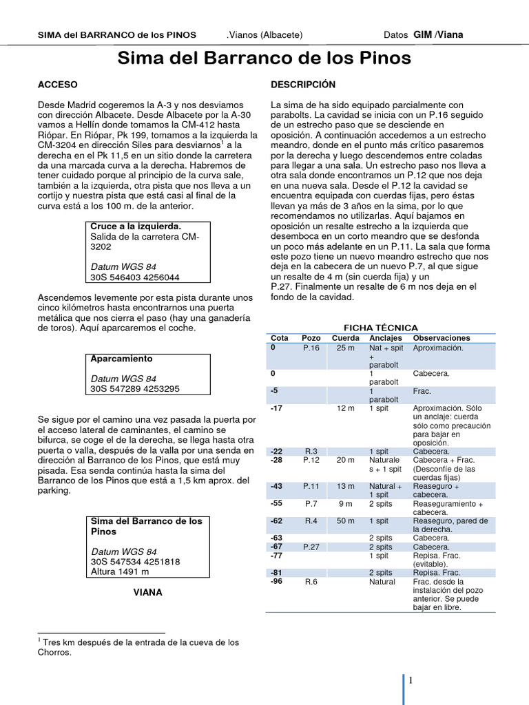 Barranco de Los Pinos, Sima Del | PDF