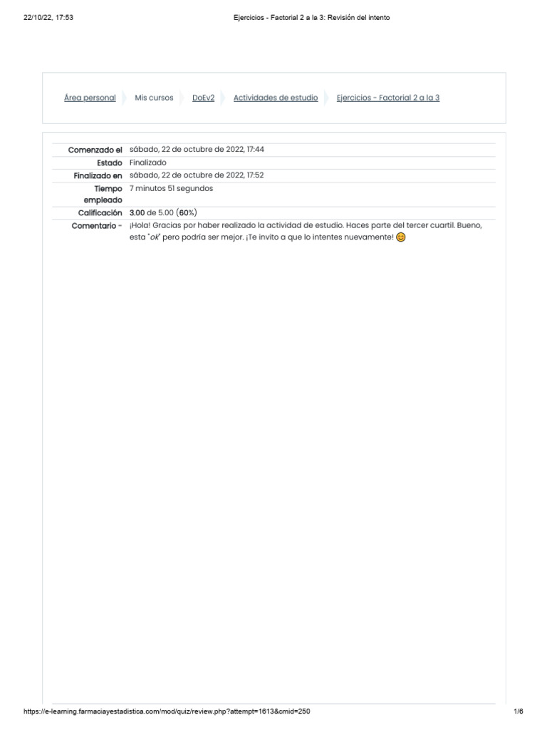 Ejercicios - Factorial 2 A La 3 - Revisión Del Intento | PDF