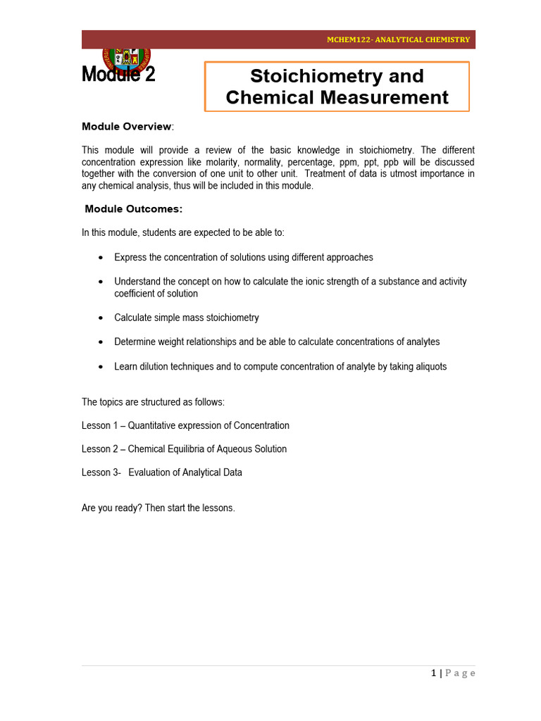 Module2_Stoichiometry and chemical Measurement | PDF | Ph | Chemical ...