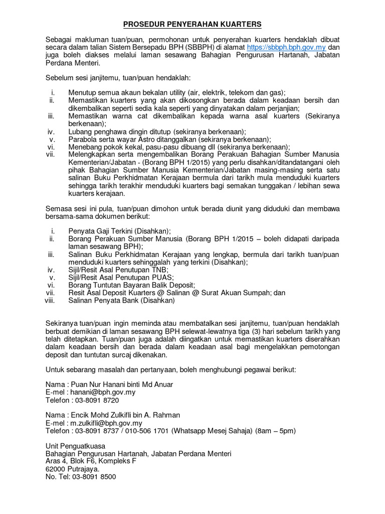 Prosedur Keluar Kuarters | PDF