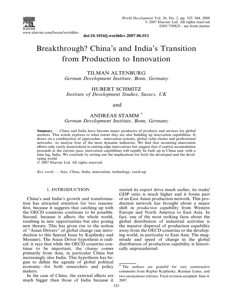 Breakthrough? China's and India's Transition From Production To ... Breakthrough? China's and India's Transition From Production To ...