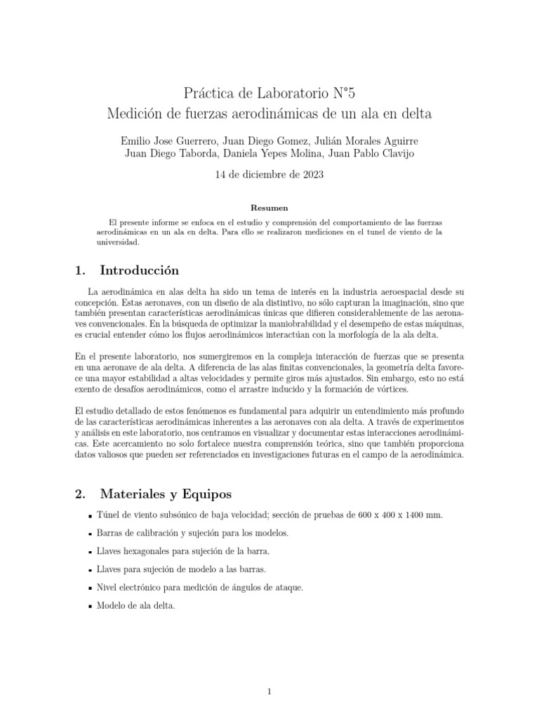 Medicio de Fuerzas Aerodinamicas Sobre Un Ala Delta | PDF | Túnel de viento | Número de Mach