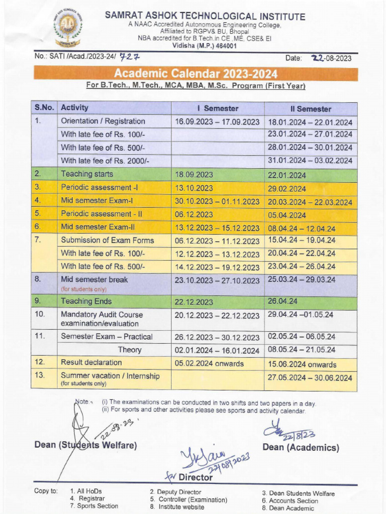 Academic Calendar 2023-24 I Year | PDF