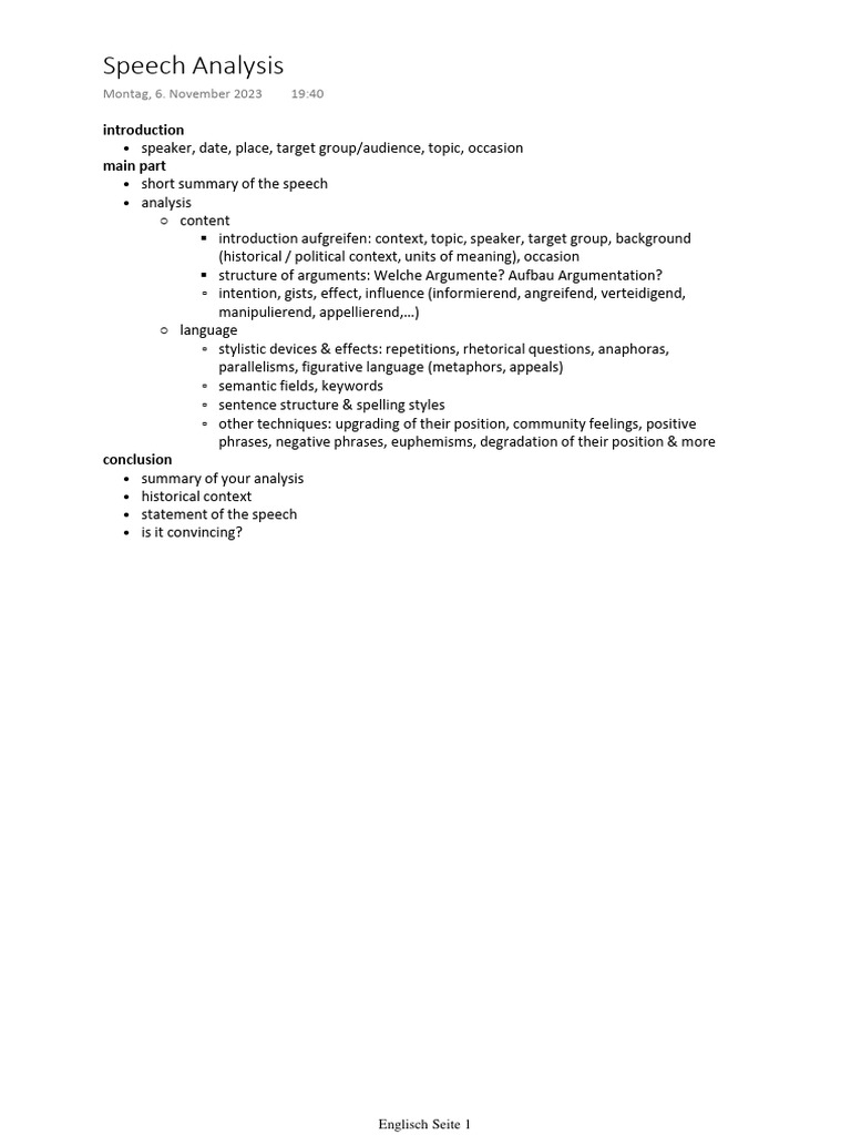 Englisch Speech Analysis | PDF