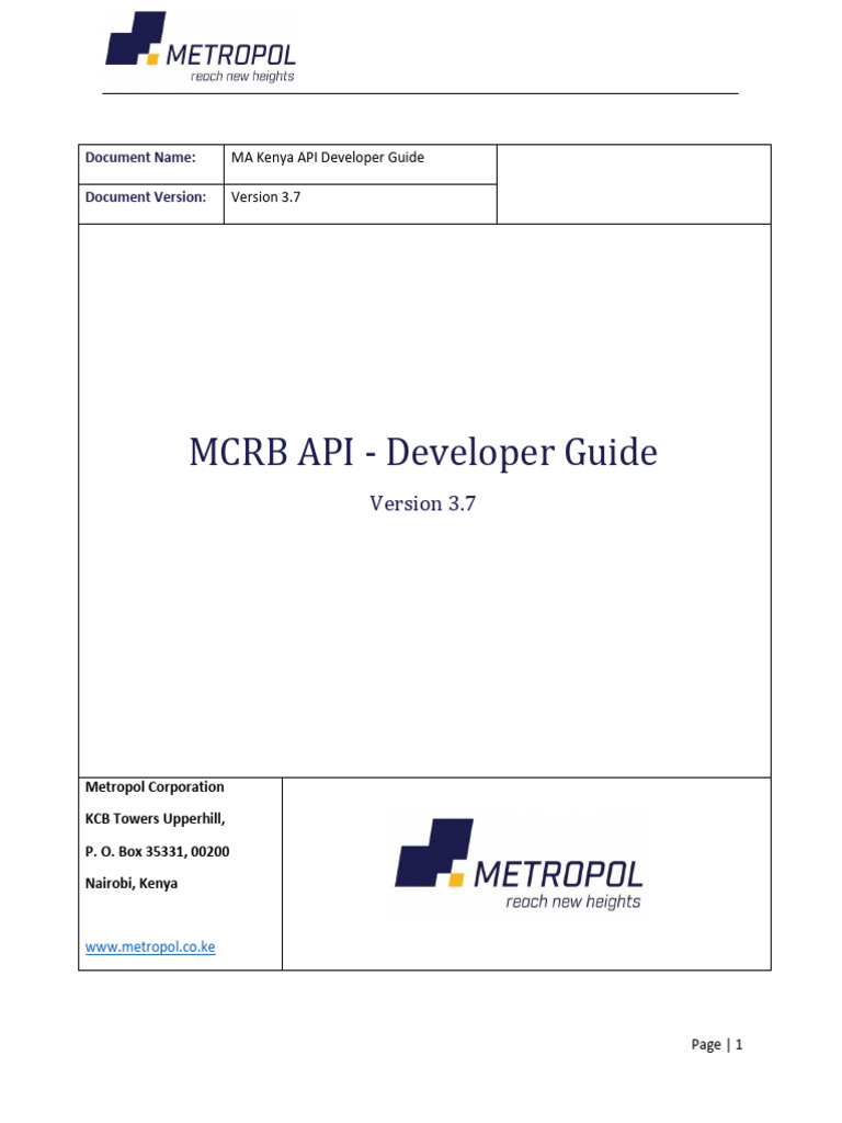 Metropol CRB API v3.7 | PDF | Json | Port (Computer Networking)