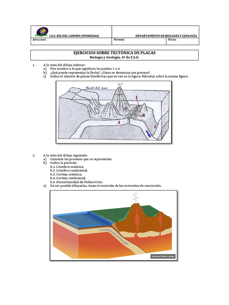 Ejercicios de Tectónica de Placas 4º ESO | PDF