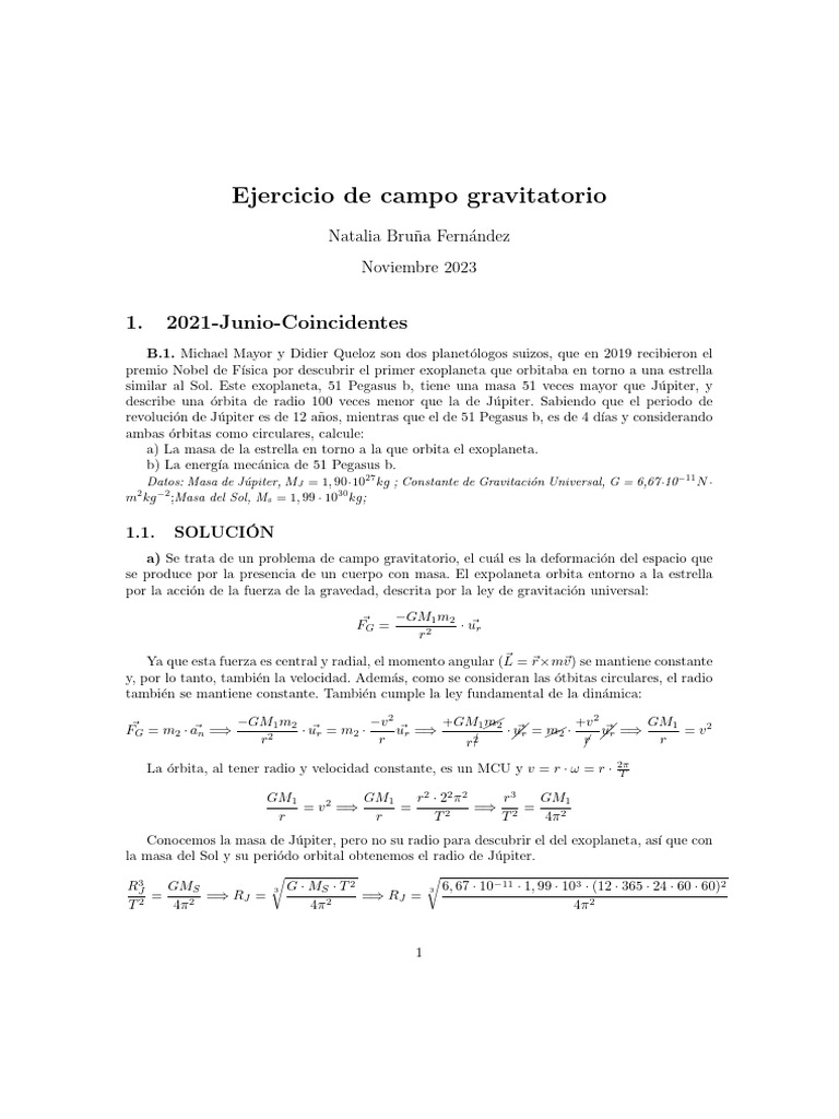 Cálculo de Masa Estelar y Energía de Exoplaneta | PDF | Gravedad | Orbita