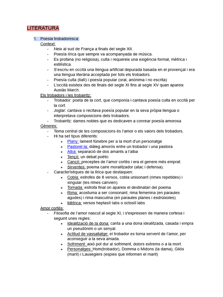 Resum Literatura Català | PDF