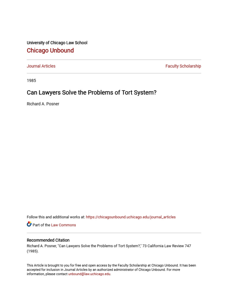 Can Lawyers Solve The Problems of Tort System | PDF | Tort | Legal ...