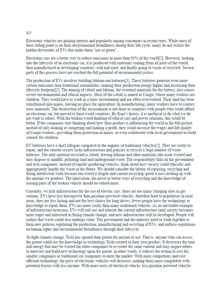 csc300 A3 | PDF | Electric Vehicle | Recycling