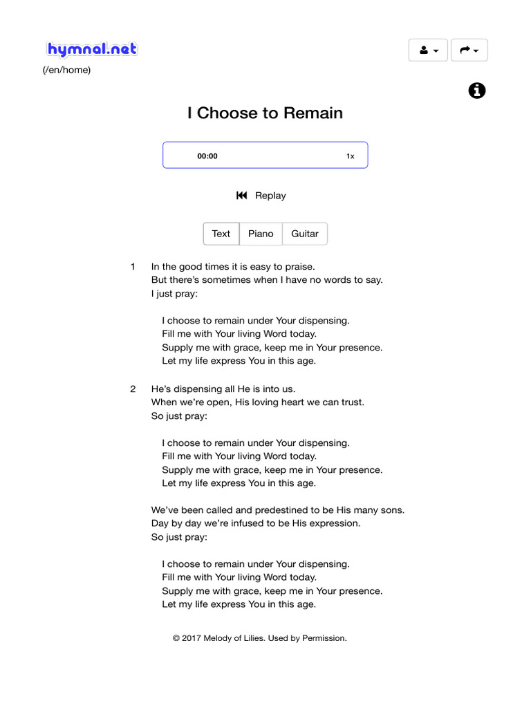 Hymn - I Choose To Remain | PDF | Hymns