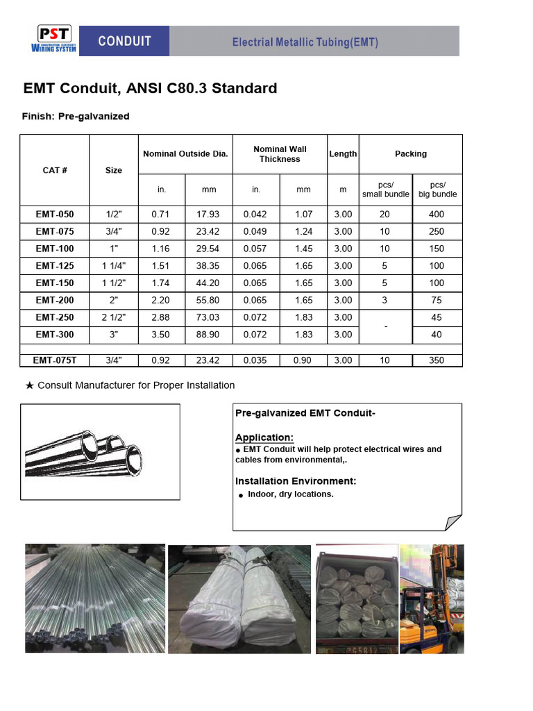 EMT Conduit and Fittings Data Sheet | Download Free PDF | Electricity ...
