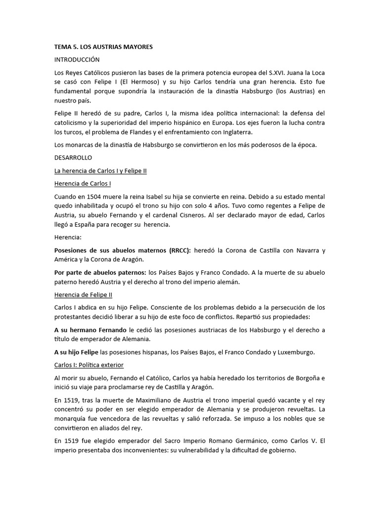 TEMA 5. Los Austrias Mayores | PDF | Imperio español | Santo Imperio Romano
