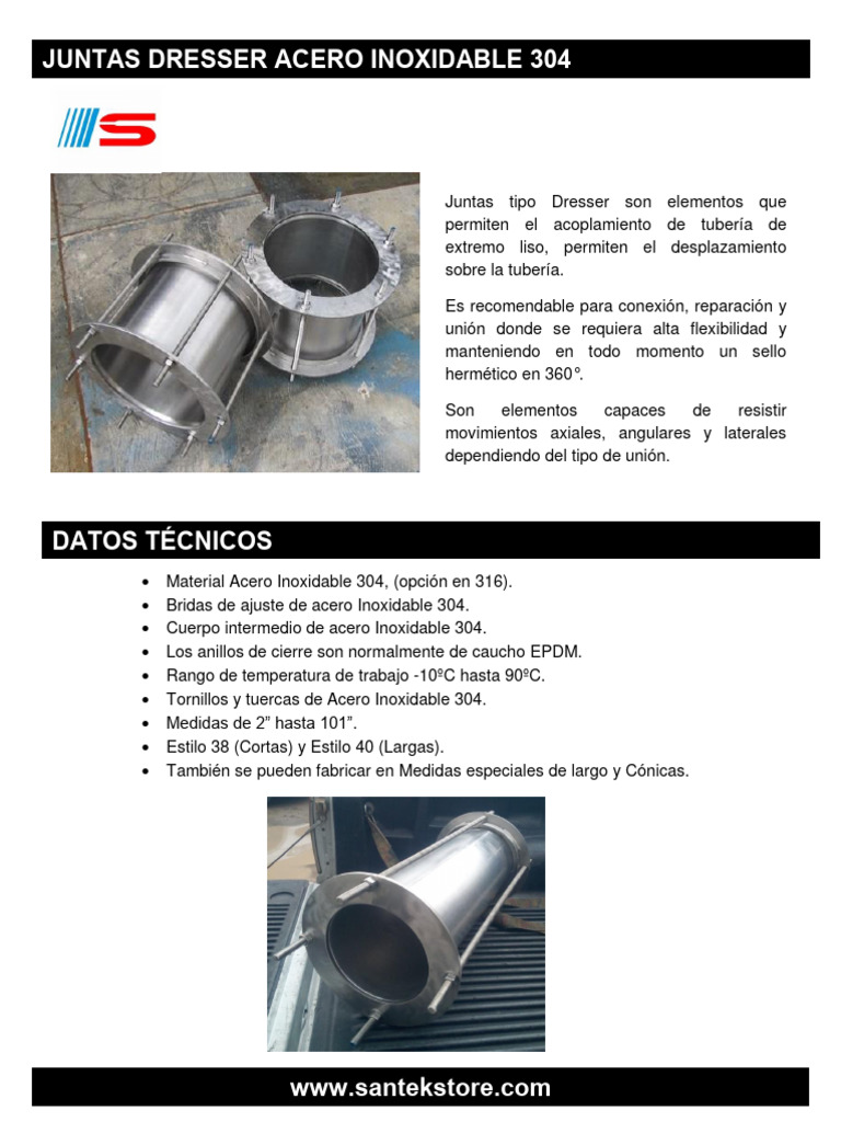 Ficha Tecnica Juntas Dresser Acero (Inoxidable 304) . | PDF