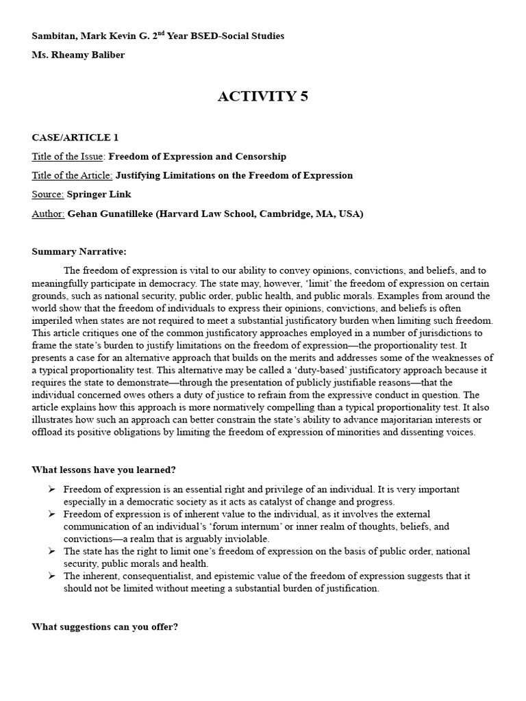 Sambitan - Activity 5 | PDF | Freedom Of Speech | Internet
