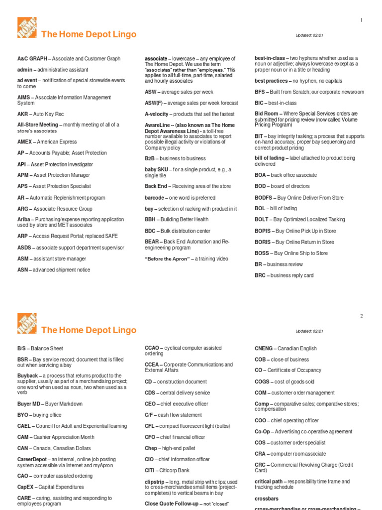 THD Lingo | PDF | The Home Depot | Point Of Sale