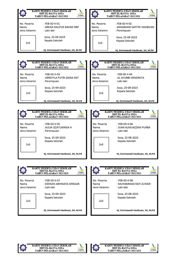 Kartu Ujian Mid Semester 2023 | PDF