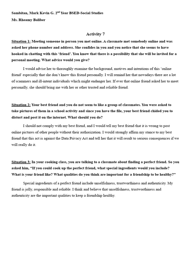 Sambitan - Activity 7 To 10 | PDF | Teachers | Social Networking Service