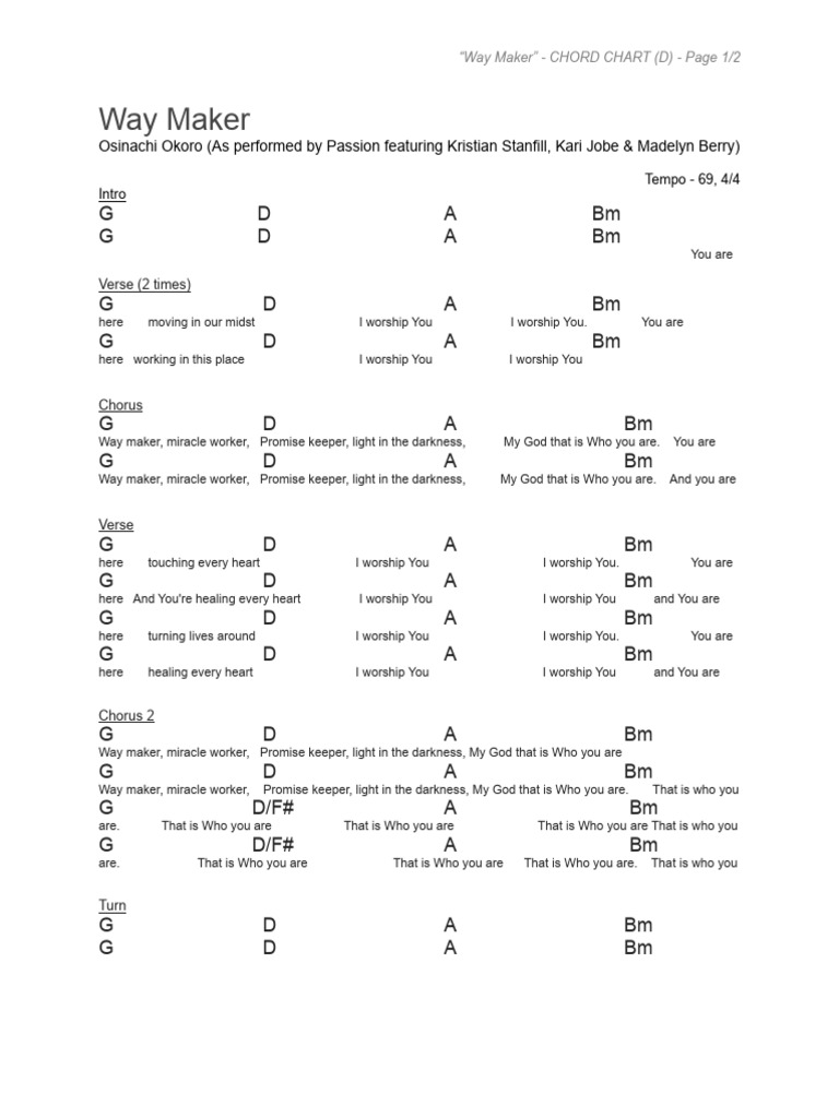 Way Maker CHORD CHARTD | PDF | Song Structure | Musical Forms
